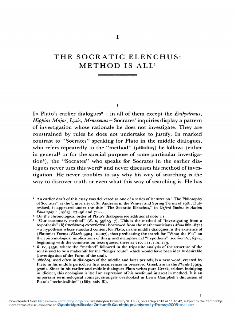 The Socratic Elenchus Method Is All | PDF | Socrates | Plato