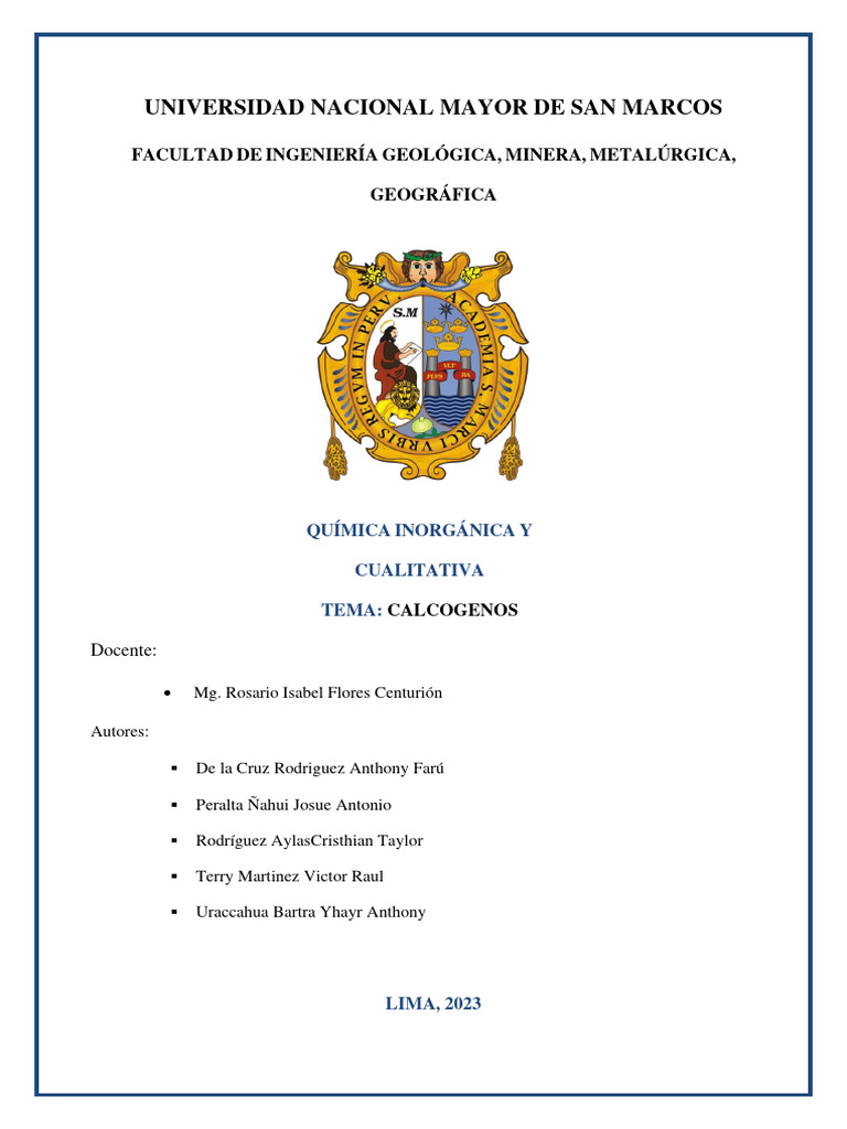 Informe Laboratorio 2 Calcogenos | PDF | Conjuntos de elementos ...