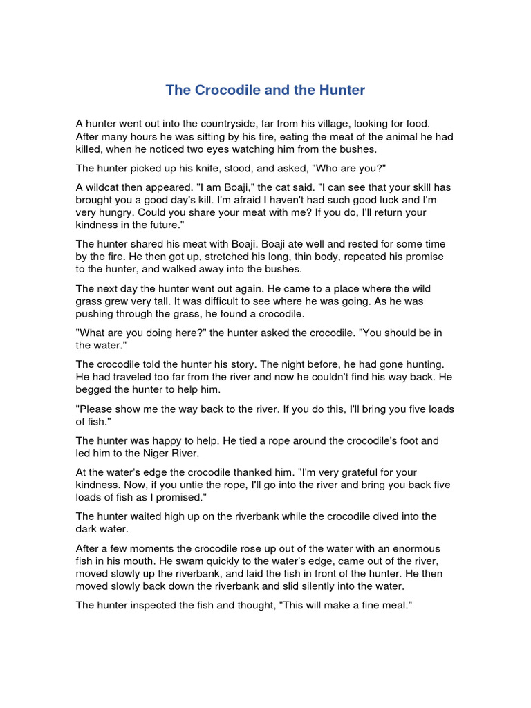 Crocodile's Betrayal: A Hunter's Tale | PDF | Hunting | Crocodile