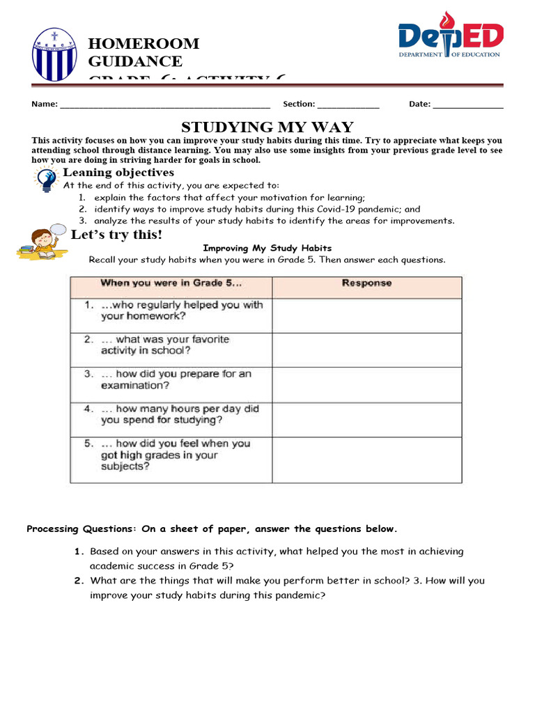 Homeroom Guidance G6 - ACTIVITY 6 | PDF