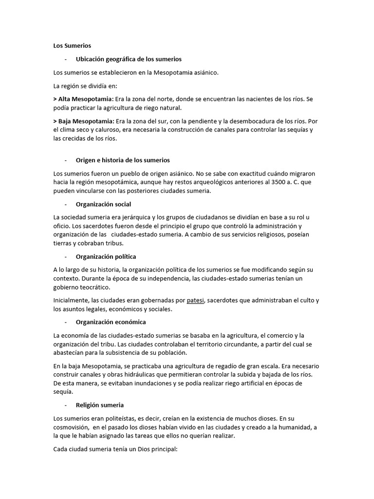 Los Sumerios | PDF | Sumeria | Mesopotamia