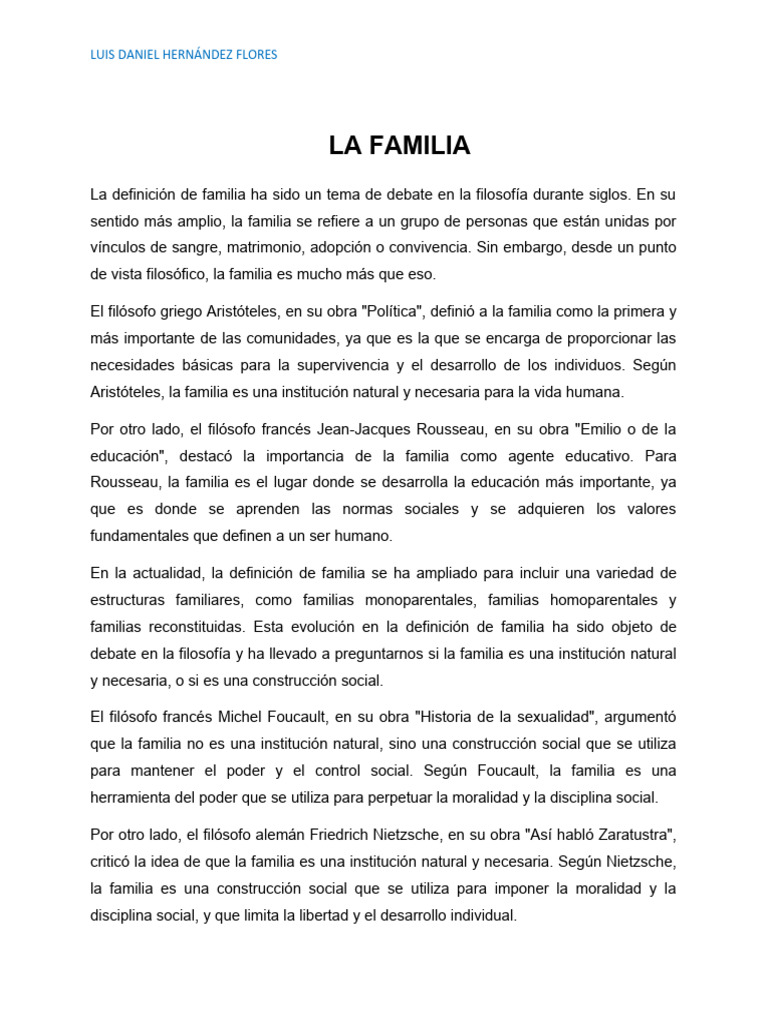 ENSAYO SOBRE LA FAMILIA LUIS DANIEL HERNÁNDEZ FLORES | PDF | Familia | Socialización