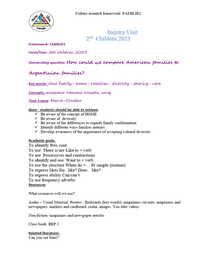 Inquiry Unit Family Level 2 | PDF | Communication | Cognitive Science