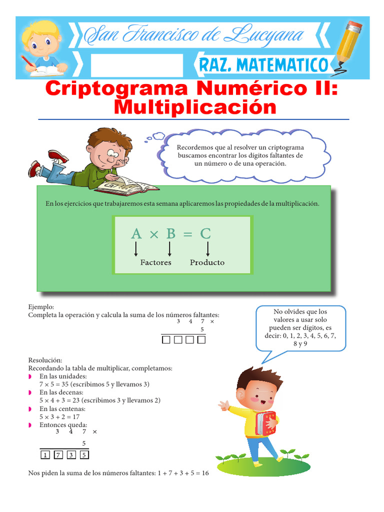 CRIPTOGRAMA DE LA MULTIPLICACIÓN | PDF | Multiplicación | Matemáticas