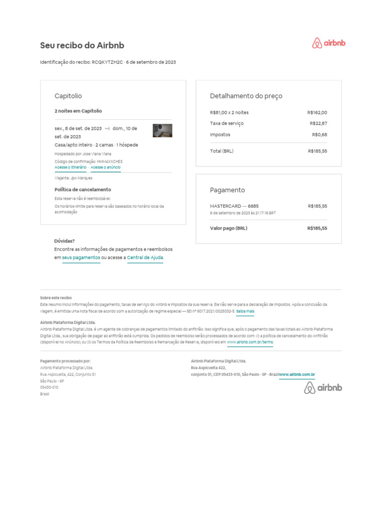 Seu Recibo Do Airbnb | PDF | Impostos | Economias