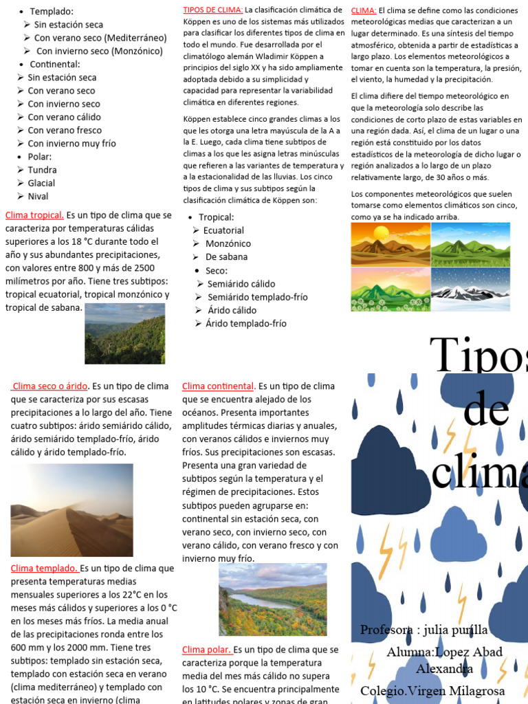 Triptico de Los Tipos de Clima | PDF | Clima | Clima templado