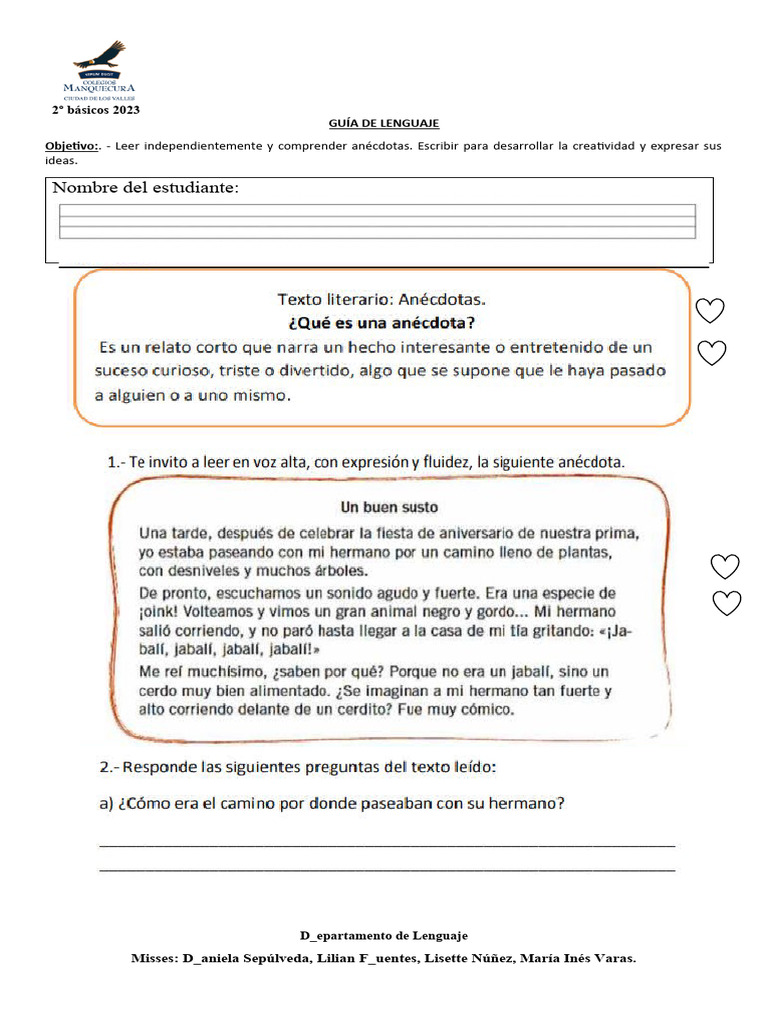Guía LA ANECDOTA 2dos Básicos | PDF