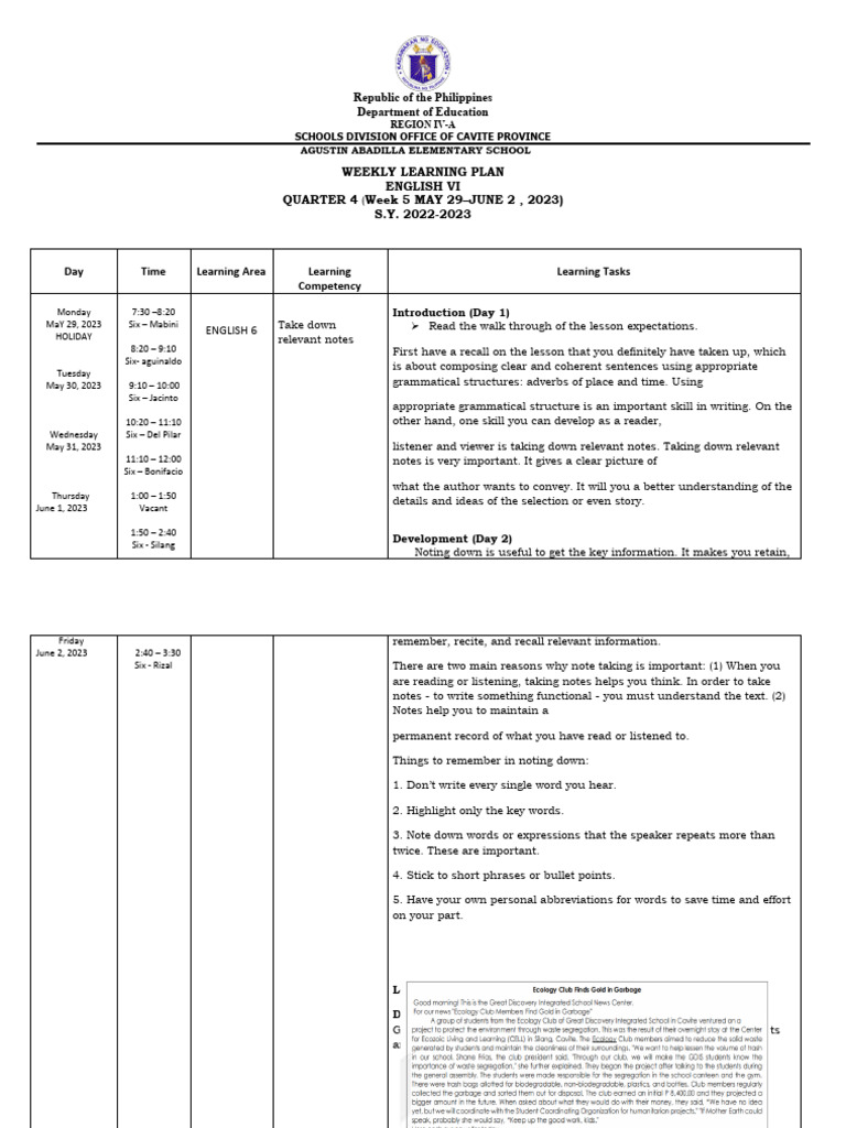 2023 ENGLISH 6 Quarter 4 Week 4 | PDF | Human Communication