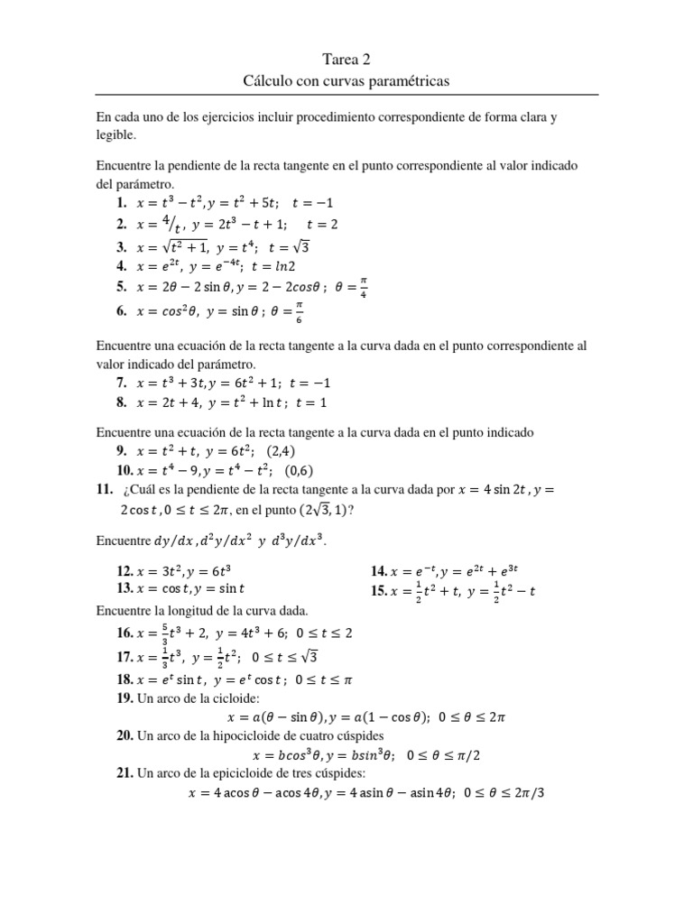 Tarea2 Cálculo Con Curvas Paramétricas | PDF