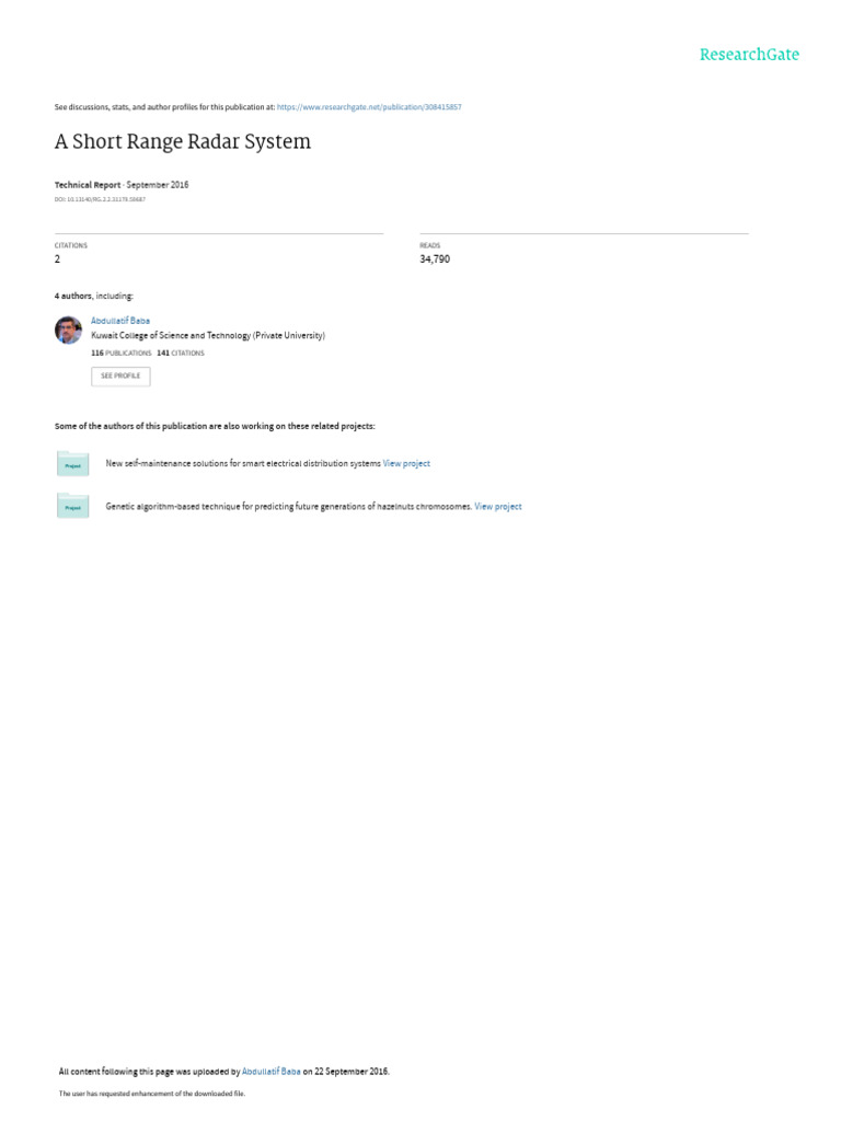 Short Range Radar System | PDF | Arduino | Electronics
