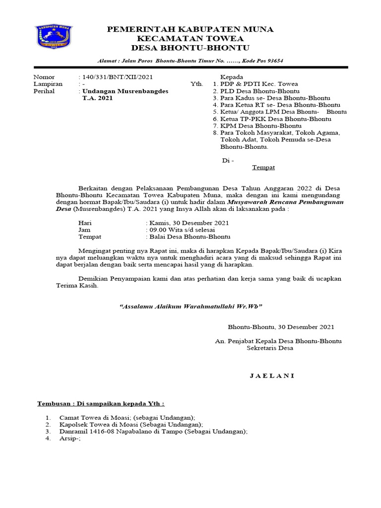 Undangan Musrenbangdes Bhontu 2021 | PDF