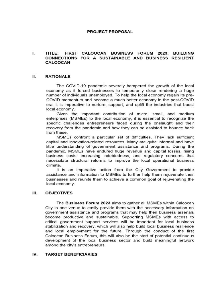Business Forum Project Proposal | PDF | Small And Medium Sized ...