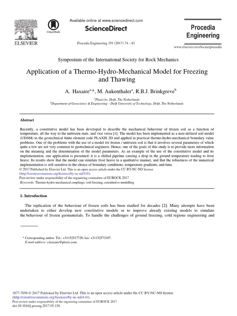 Application of A Thermo Hydro Mechanical Model For Free - 2017 - Procedia Engine | PDF | Young's ...