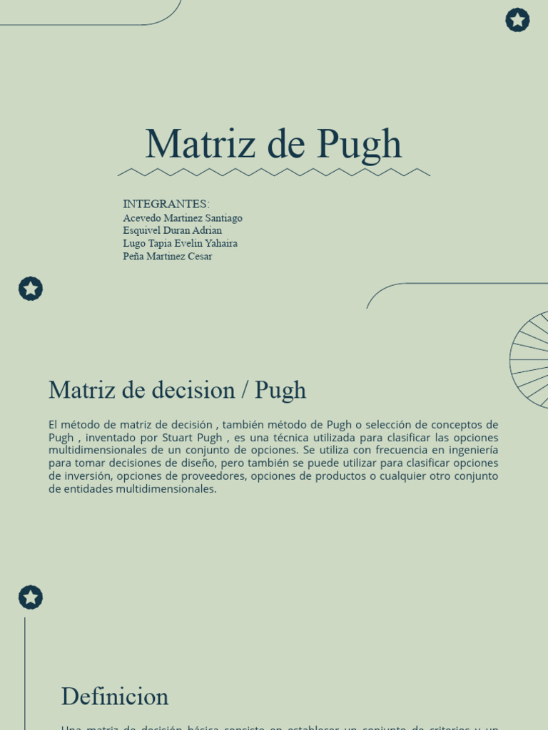 Matriz Pugh | PDF | Matriz (Matemáticas) | Toma de decisiones