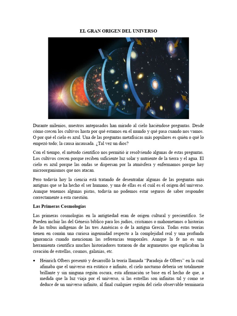 Teorías del Origen del Universo | PDF | Big Bang | Universo