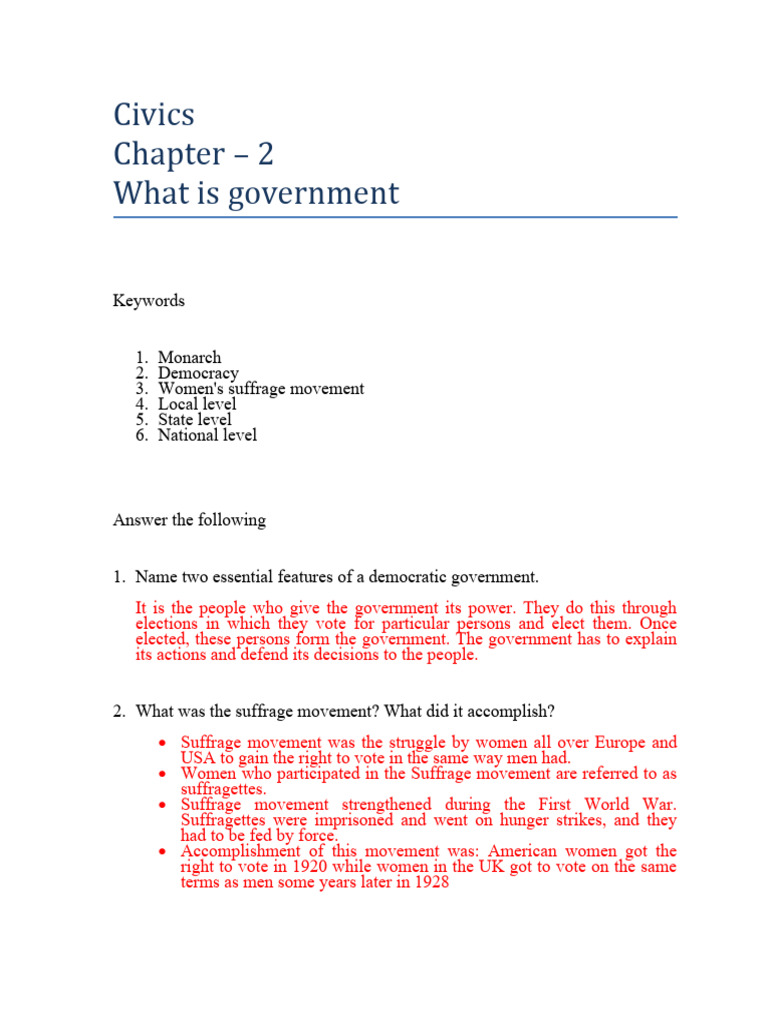 Civics - Chapter 3 - What Is Governemnet. (Grade 6) | PDF | Democracy | Political Ideologies