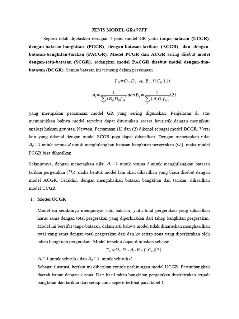 Jenis-Jenis Model Gravity dalam TTS | PDF | Metode & Bahan Ajar