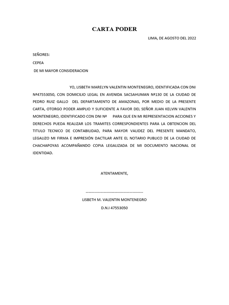 Carta Poder | PDF | Finanzas y dinero | Derecho