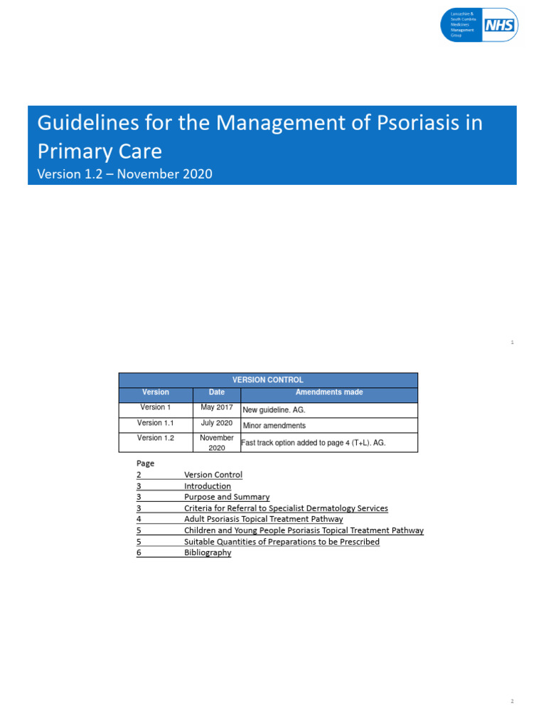 Guidelines For The Management of Psoriasis in Primary Care v12 | PDF ...