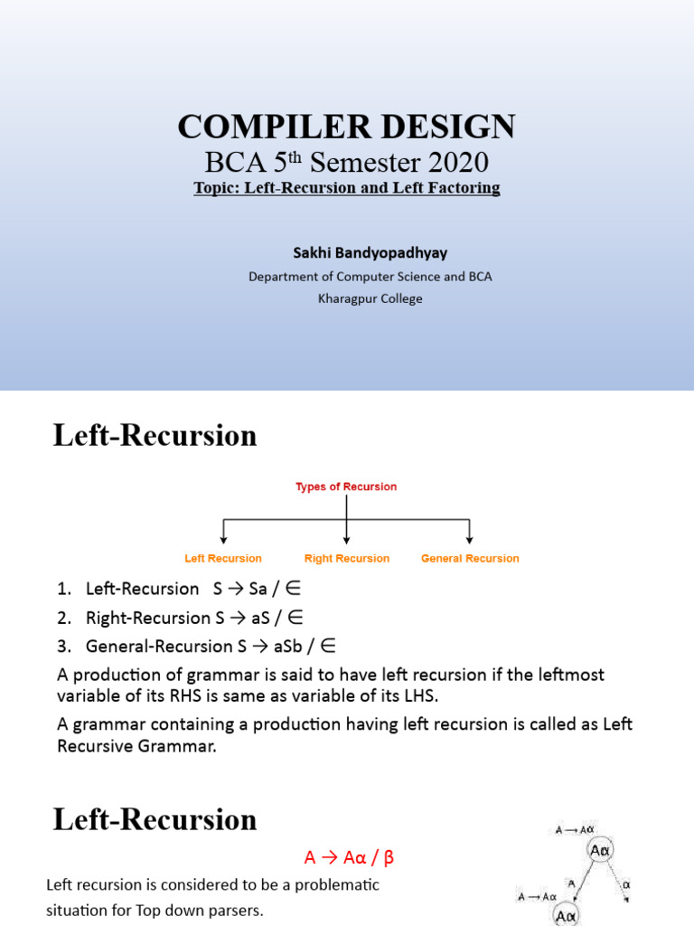Compiler Design Left Recursion and Left Factoring | PDF | Theory Of ... Compiler Design Left Recursion and Left Factoring | PDF | Theory Of ...