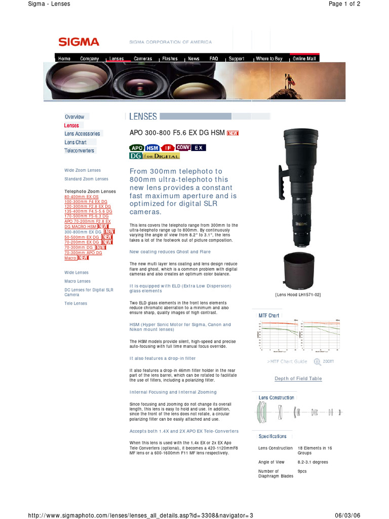 Sigma 300 800 | PDF | Camera Lens | Macro Photography