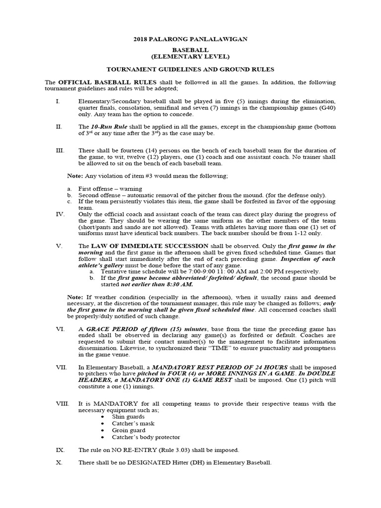 2016 Palarong Panlalawigan (Ground Rules Baseball) | PDF | Run ...