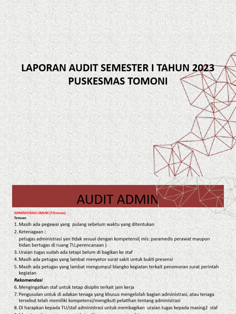 Laporan Audit Tomoni Semester I Tahun 2023 | PDF