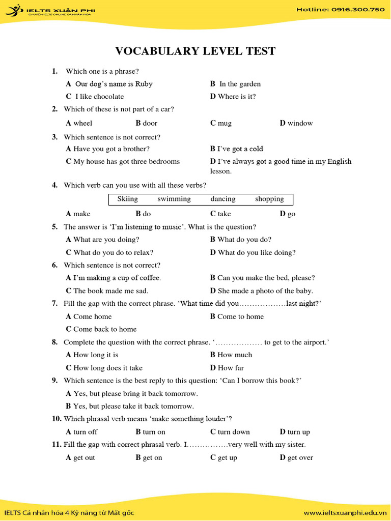 Vocabulary Level Test | PDF | Syntax | Linguistic Morphology