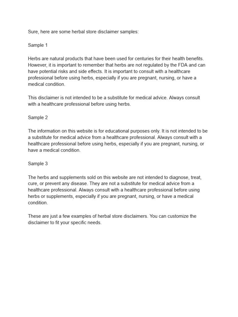 Herbal Store Disclaimer Samples PDF | PDF