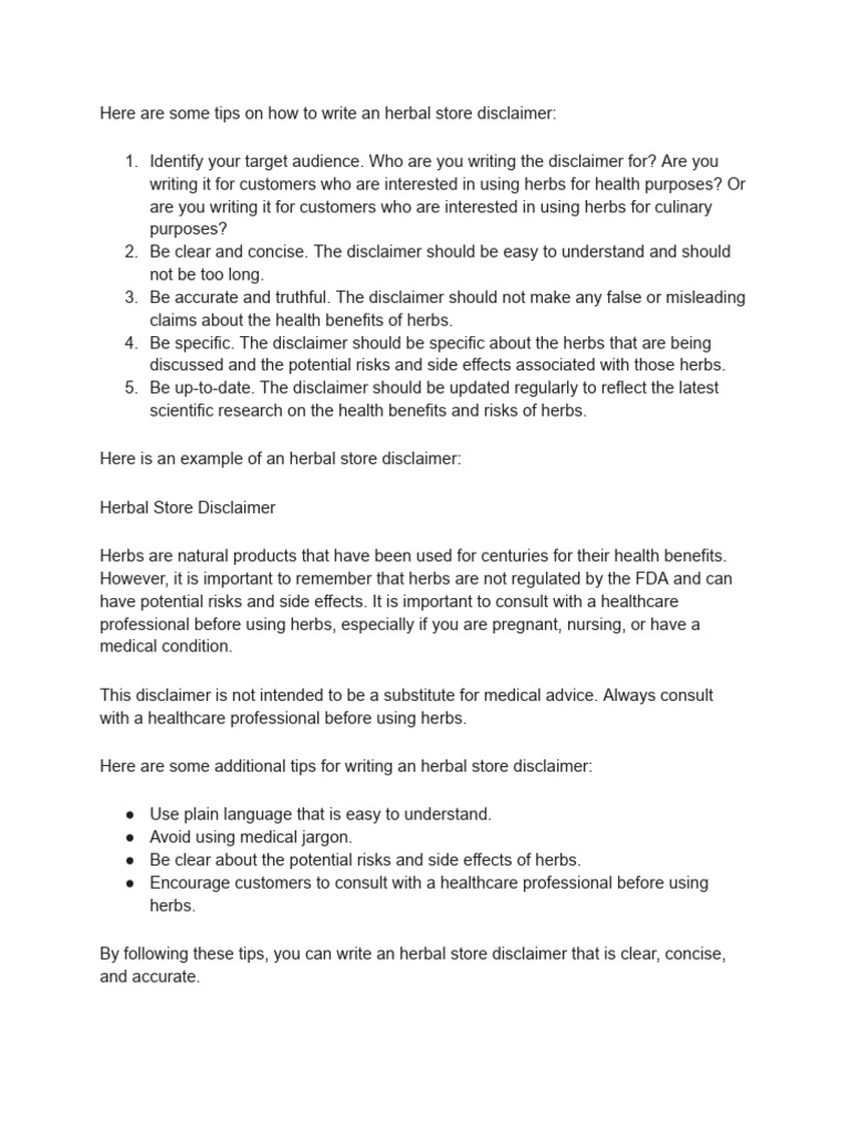 Writing an Herbal Store Disclaimer | PDF | Self-Improvement