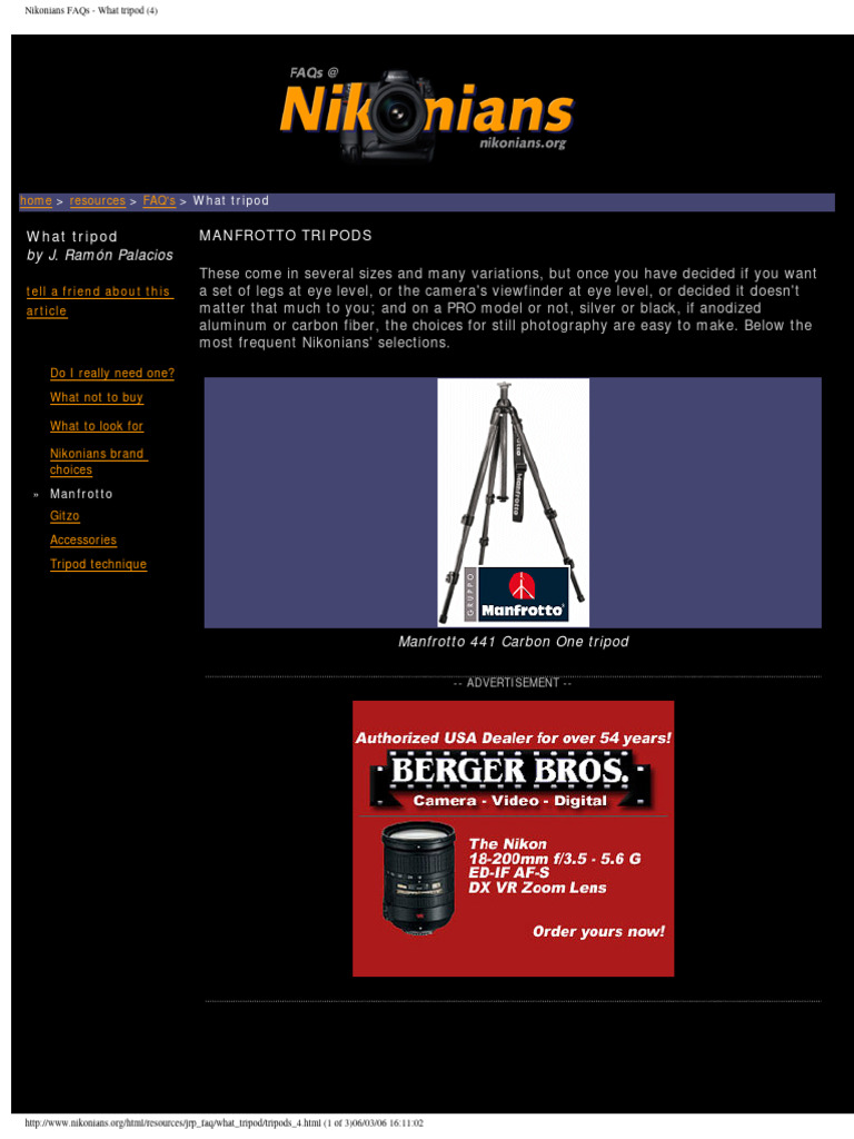 Nikonians FAQs - What Tripod | PDF | Tripod (Photography) | Equipment