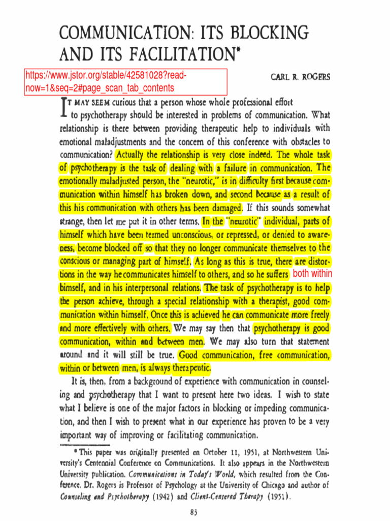 Paper Carl Rogers - Communication - Its Blocking and Its Facilitation ...
