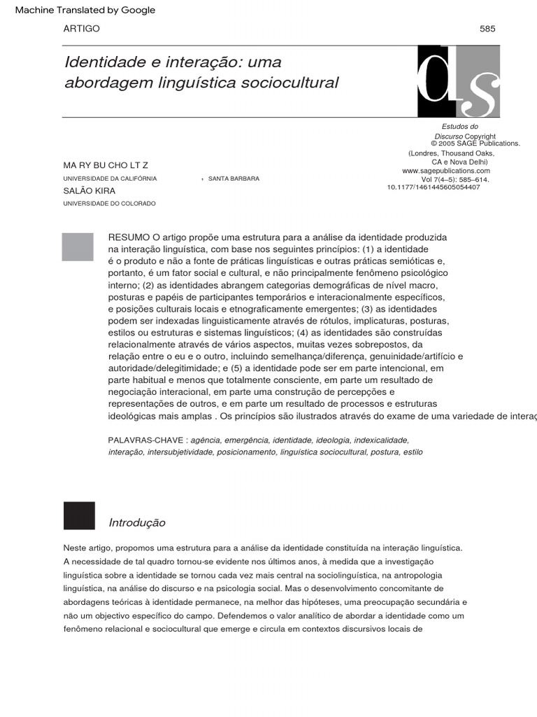 Bucholtz Hall 2005 DiscourseStudies Identidade e Interaçõ | PDF ...