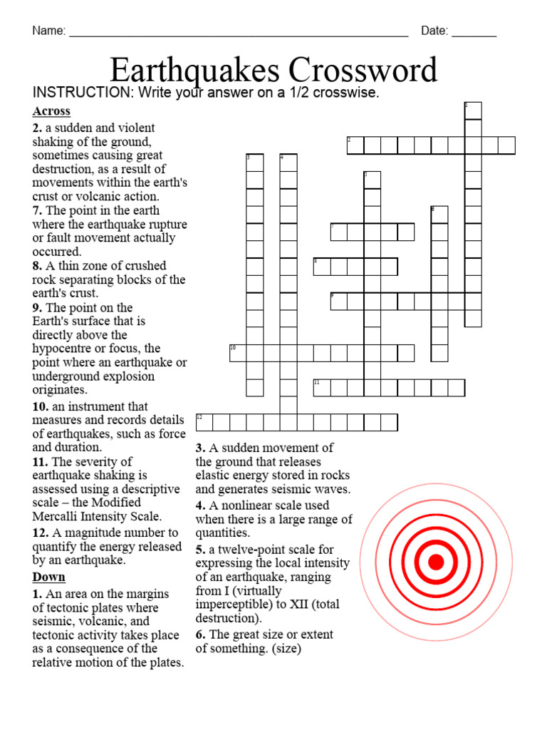 Earthquake Crossword Puzzle | PDF