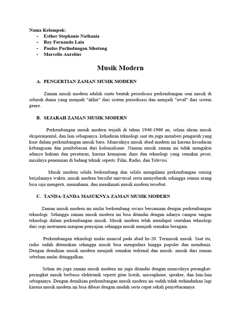 Musik Modern: Sejarah dan Jenisnya | PDF