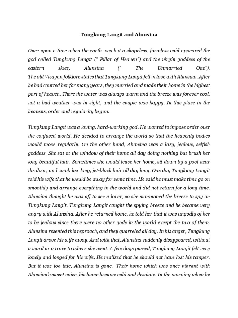 Tungkong Langit And Alunsina Pdf Mythology