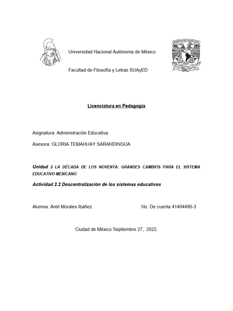 U2 Act. 2.2 Administración Educativa | PDF | México | Neoliberalismo