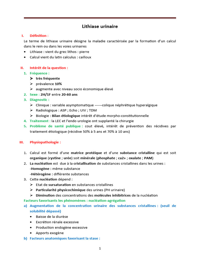 Lithiase Urinaire : Définition et Diagnostic | PDF | Causes de décès ...