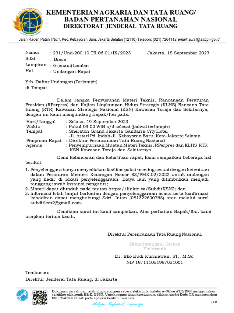 00. Undangan Rapat Pembahasan Toraja 19 September 2023 | PDF