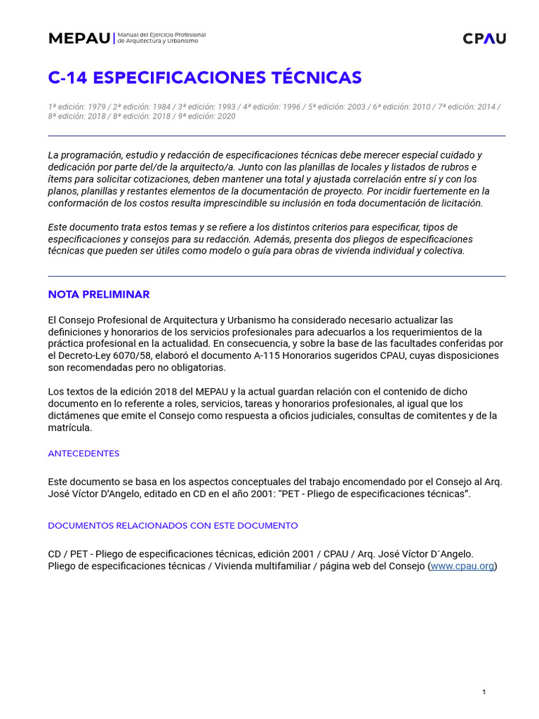 c14 ESPECIFICACIONES TÉCNICAS | PDF | Arquitecto | Hormigón