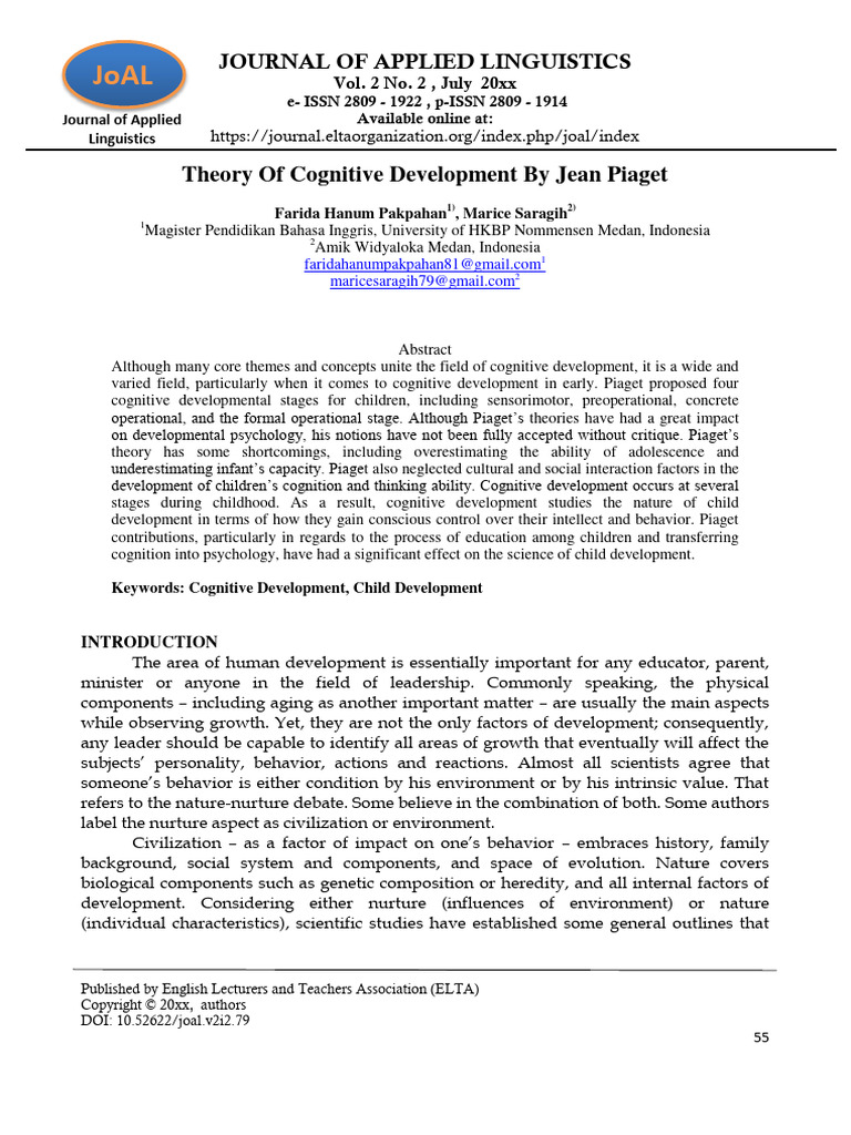 Theory of Cognitive Development by Jean Piaget | PDF | Cognitive ...
