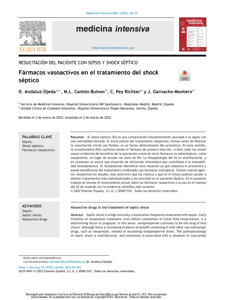 Farmacos Vasoactivos en El Tto Del Choque Septico | PDF | Septicemia | Especialidades Medicas