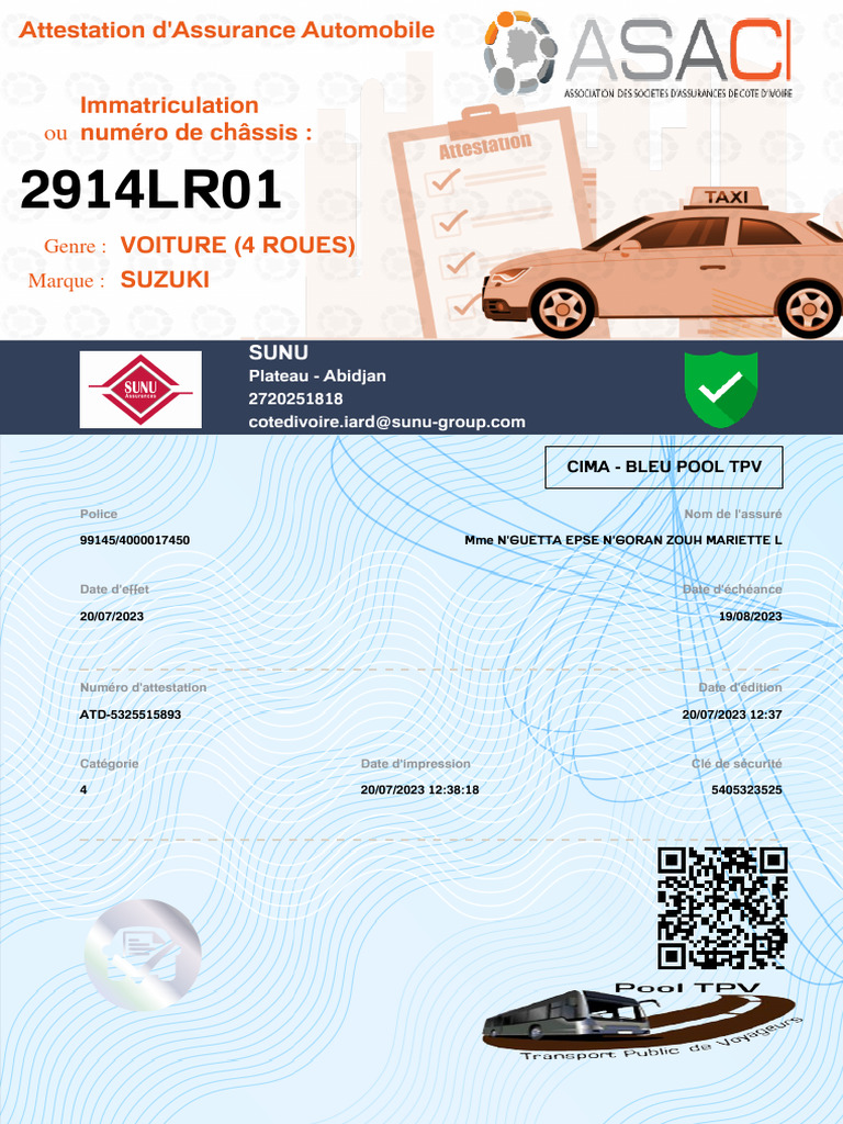 Attestation d'Assurance Automobile 2023 | PDF