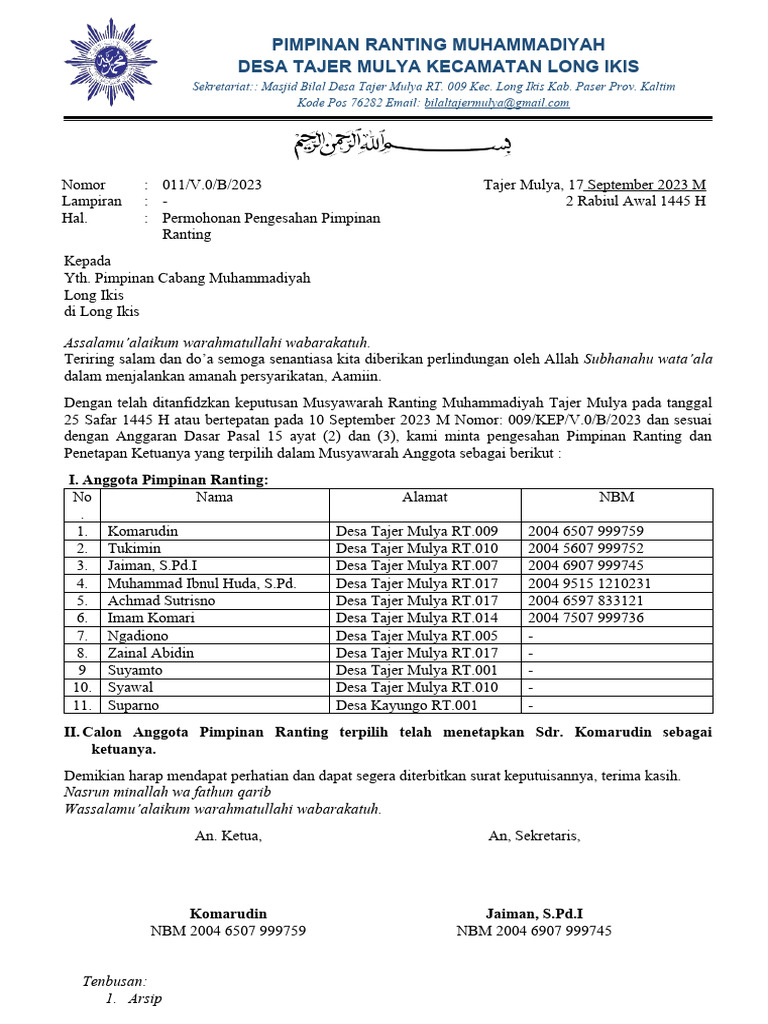 11 Permohonan Pengesahan Pimpinan Ranting | PDF