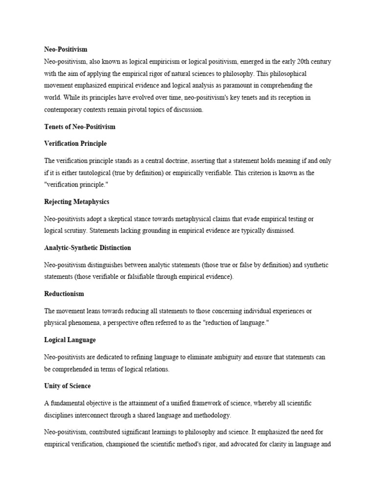 Neo Positivism | Download Free PDF | Empiricism | Science