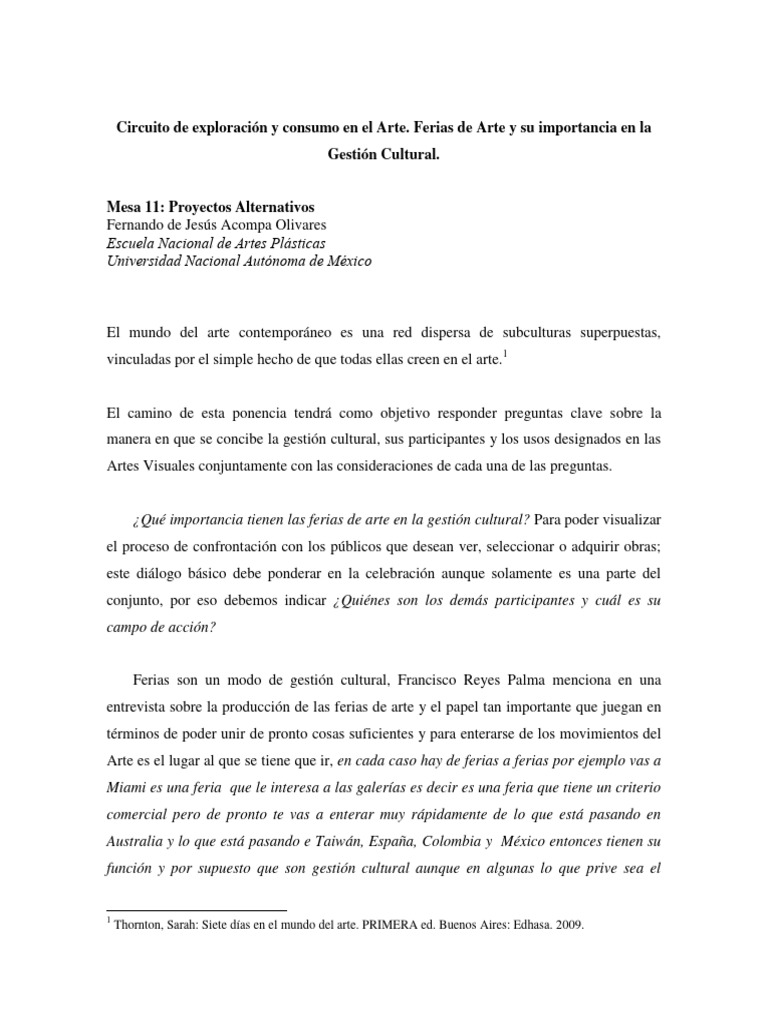 Circuito de Exploracion y Consumo en El Arte - Fernando Acompa | PDF | Experiencia | México
