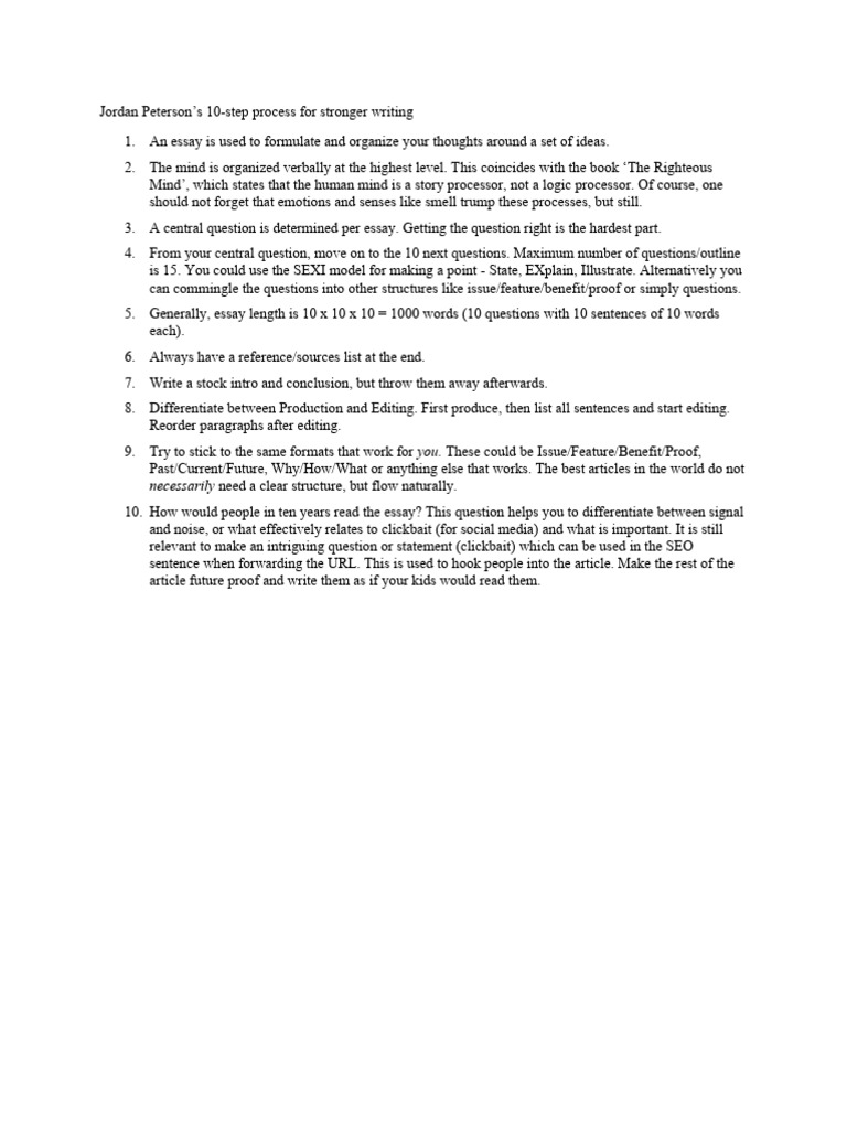 Jordan Peterson's 10-Step Writing Guide | PDF | Thought | Essays