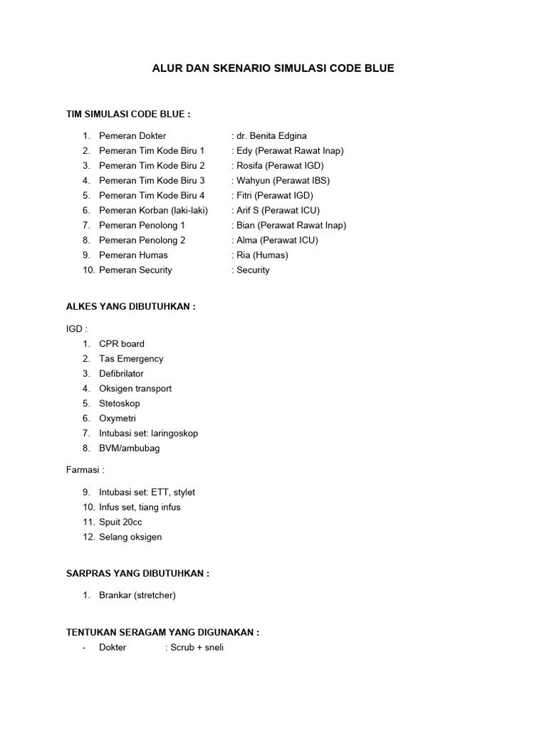 Alur Dan Skenario Simulasi Kode Biru | PDF