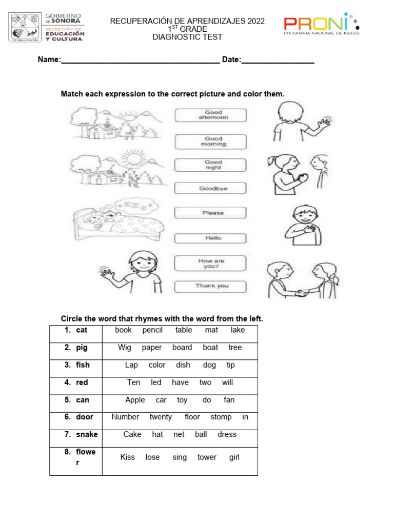 Copia de 1st Grade Diagnostic Test | PDF