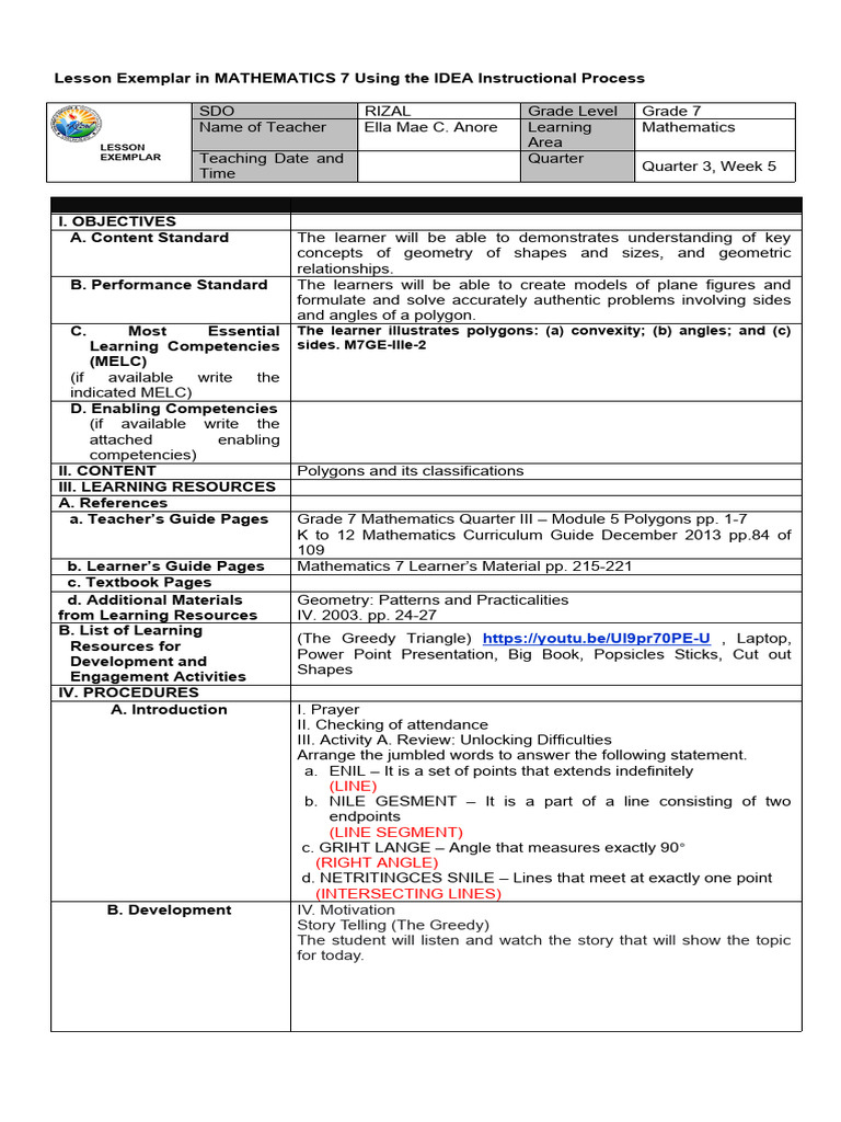 Lesson Plan - GREEDY TRIANGLE | PDF | Geometry | Mathematics